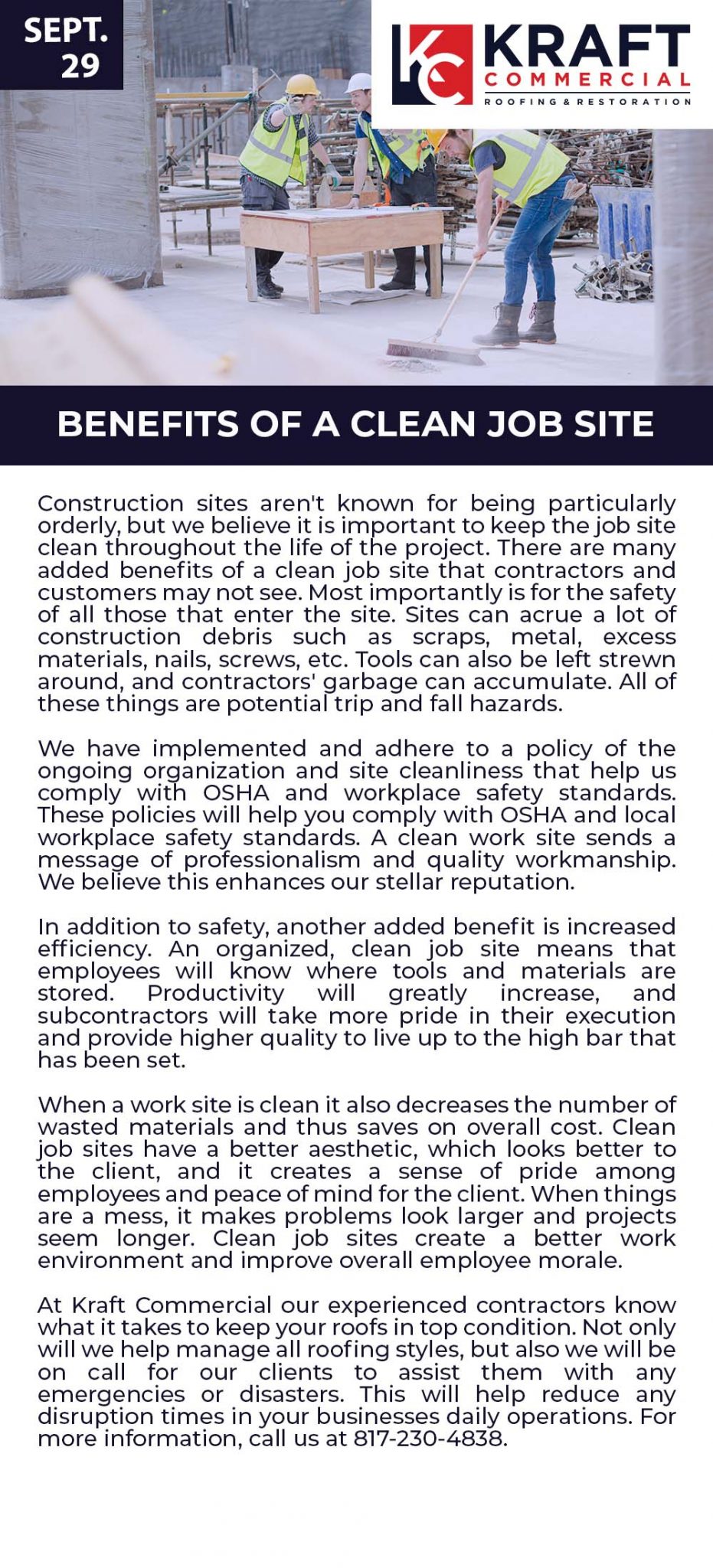 Benefits of a Clean Job Site - Kraft Commercial Roofing & Restoration
