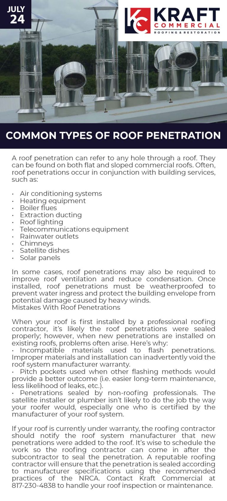 Common Types of Roof Penetration - Kraft Commercial Roofing & Restoration